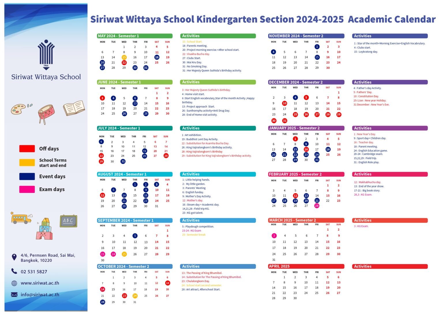 Siriwat Wittaya School Academic Calendar
